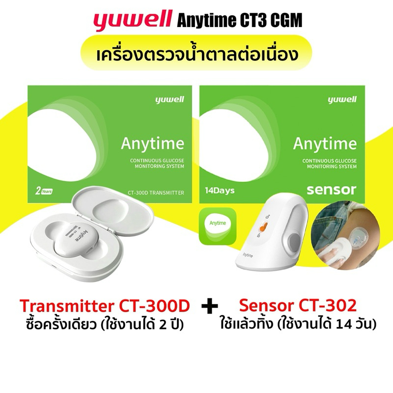 Yuwell CT3 เครื่องตรวจวัดระดับน้ำตาลในเลือด CGM แสดงผลตลอดเวลา ทุก3 นาที | Shopee Thailand