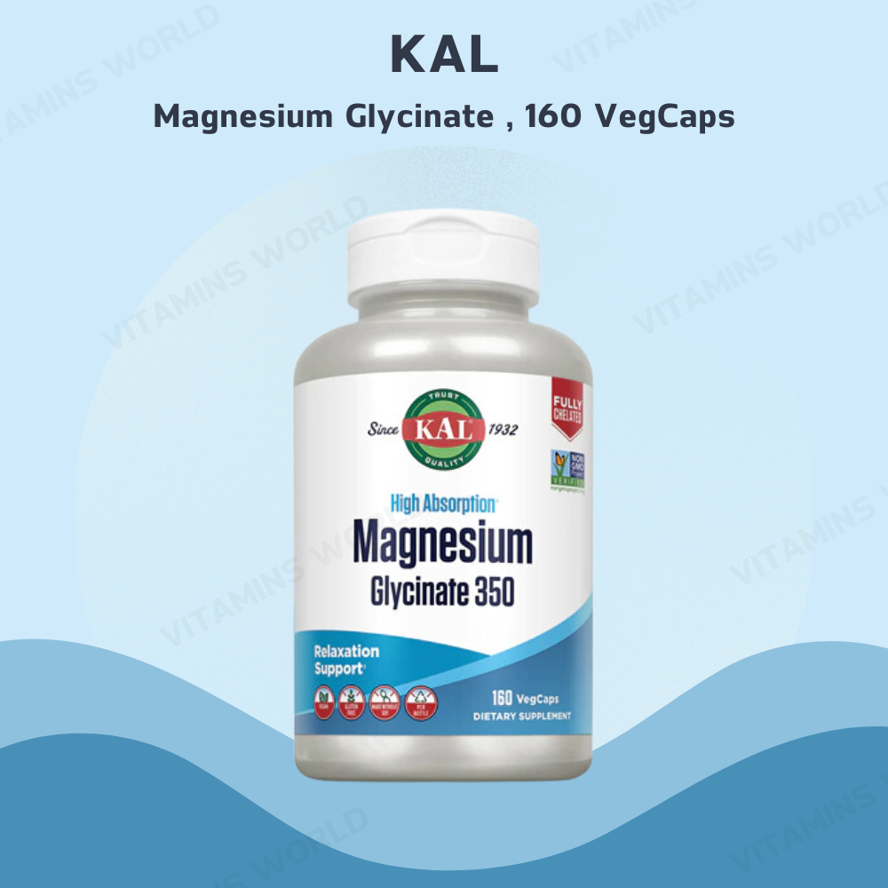 KAL, Absorbable Magnesium Glycinate, 350 mg, contains 160 VegCaps. (V ...
