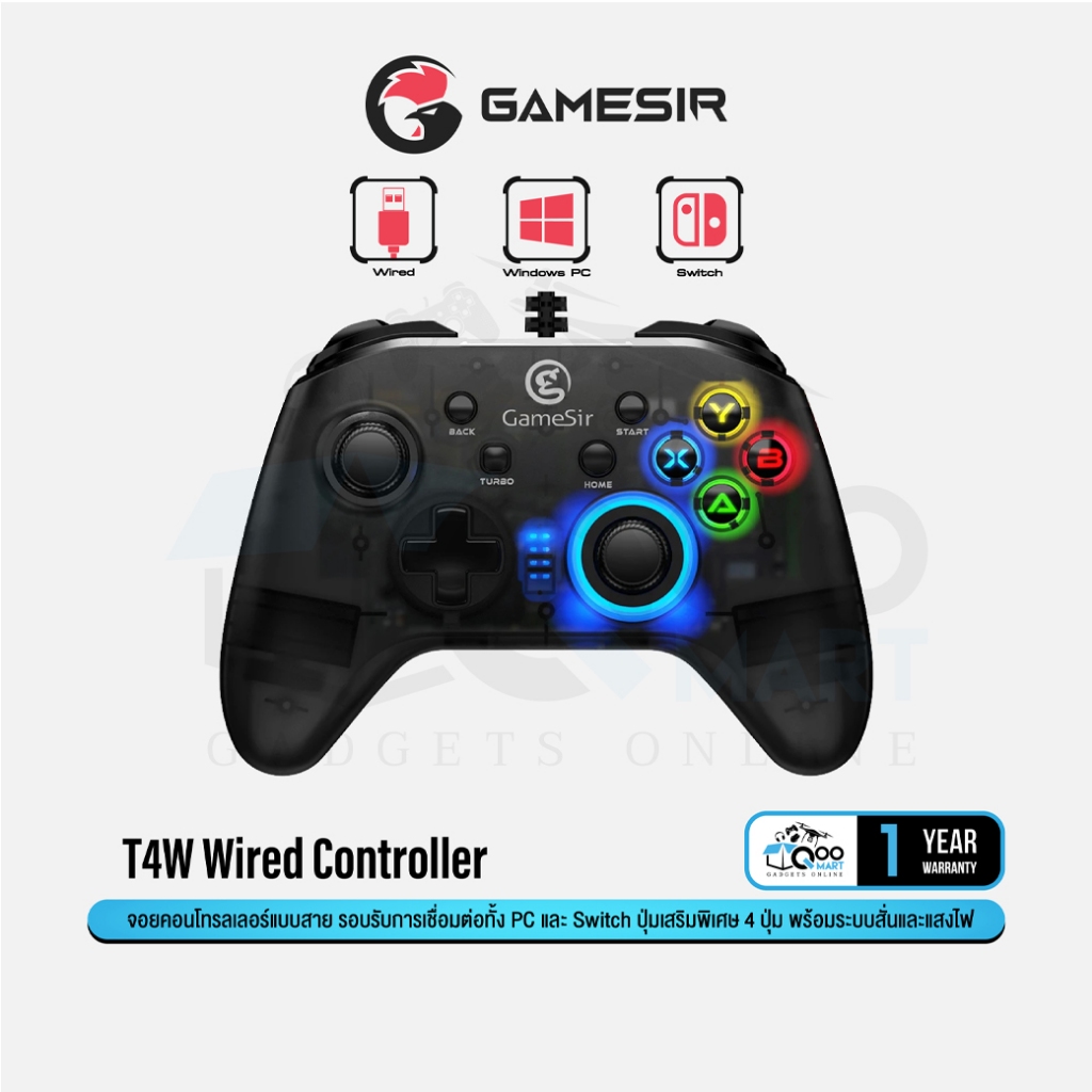 GameSir T4w Wired Controller จอยเกมแบบสาย พร้อมแสงไฟ RGB รองรับ PC และ Nintendo Switch # Qoomart ...