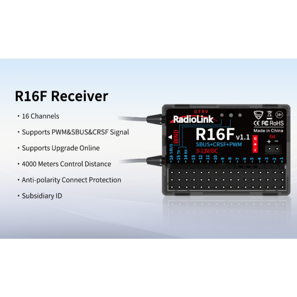 [รีซีฟ] Radiolink R16F 16 Channels RC Receiver, Voltage Telemetry Long Range ใช้กับวิทยุ T12D ...