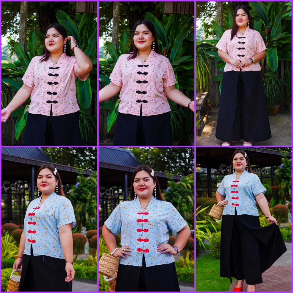 เสื้อสไตล์กี่เพ้า รอบอก 48 52 56 "ใส่ได้ทุกวัน ใส่สบาย | Shopee Thailand