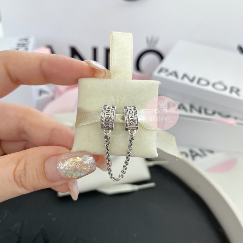 (ของแท้100%)Pandora silver safety chain & clip logo เซฟตี้คลิปโลโก้ ...