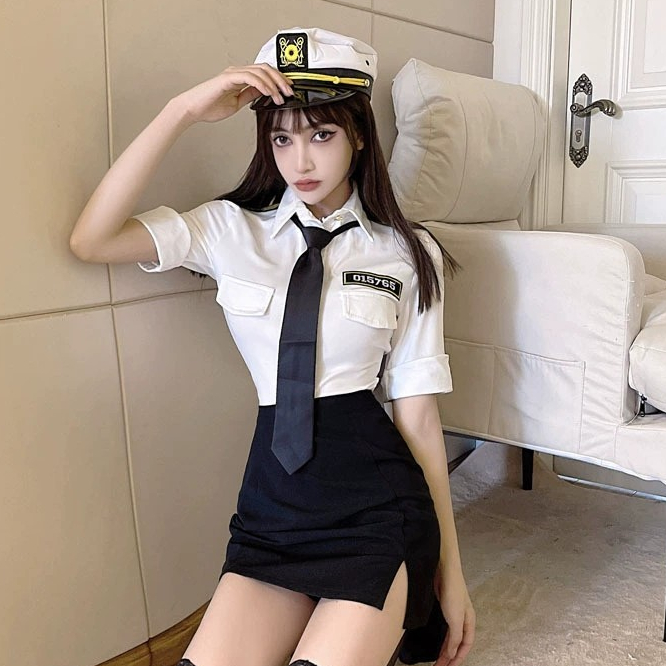 มีรูปงานจริง PL113🖤 ชุดตำรวจกระโปรงทรงเอ พร้มอไทด์ งานสวยๆค่ะ | Shopee ...