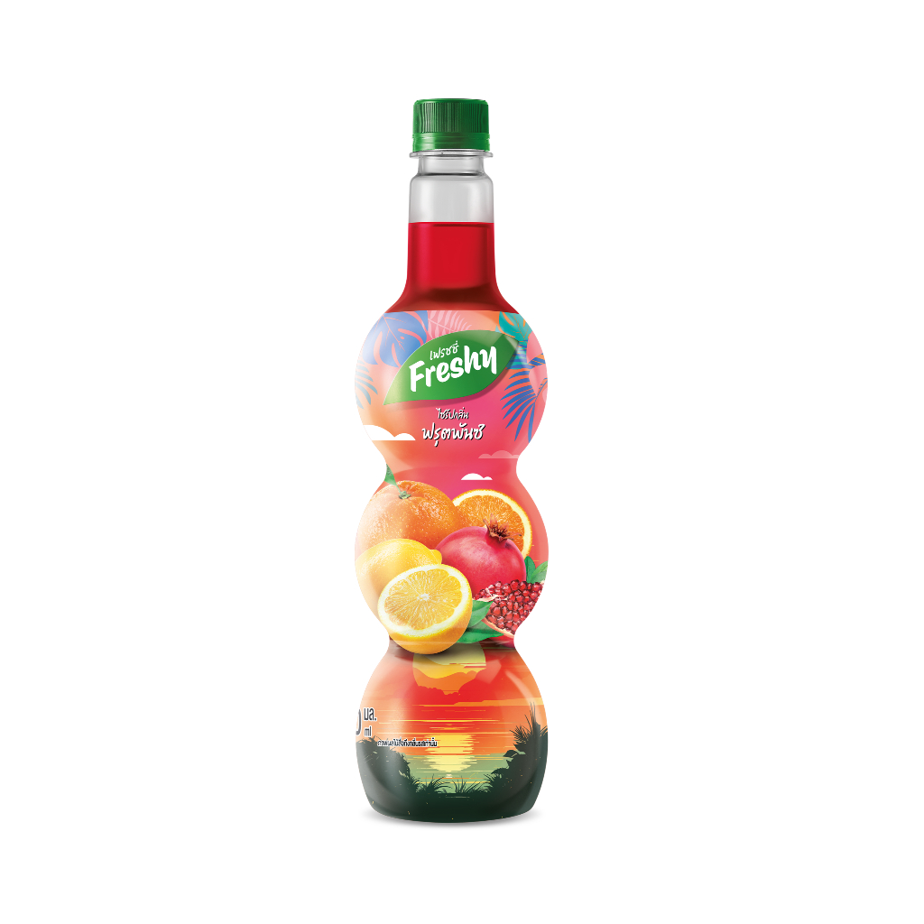 [ยกลัง 12 ขวด] Freshy Syrup Fruit Punch Flavoured Syrup เฟรชชี่ ไซรัป ...
