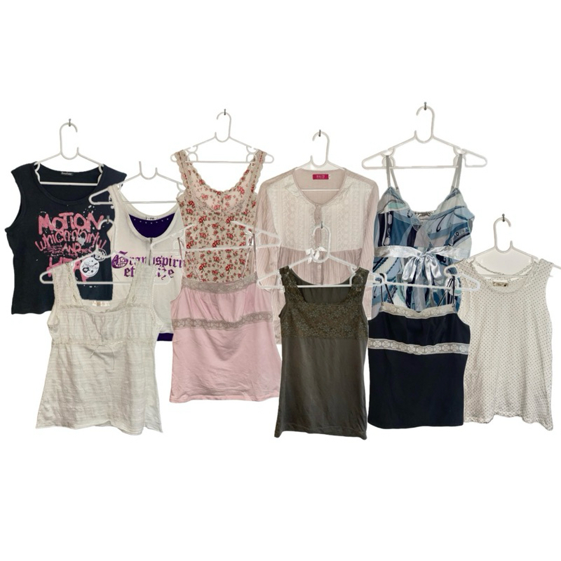 (01/03) เสื้อครอป เสื้อสายเดี่ยวมือสอง เสื้อสายเดี่ยวญี่ปุ่น แฟรี่ coquette y2k h&m uniqlo gu ...