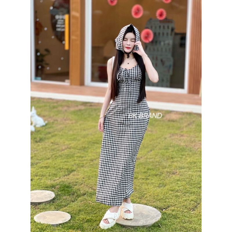 Phapassz - เดรสสก๊อต2 ชิ้น มาพร้อมผ้าคลุมหัวลายน่ารัก น่ารัก จะทุ่งดอกไม้ จะเขาได้หมด Bk ...