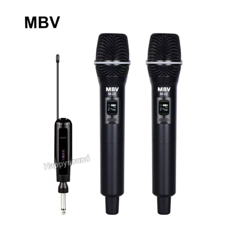 MBV ไมโครโฟน ไมค์ลอย แบบพกพา ชุดรับ-ส่งไมโครโฟนไร้สาย Wireless ไมค์ลอยคู่ แบบพกพา รุ่น M-22 ...