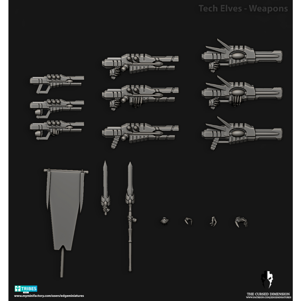 Tech Elves - Weapons - 3d print miniature boardgame model war game ...