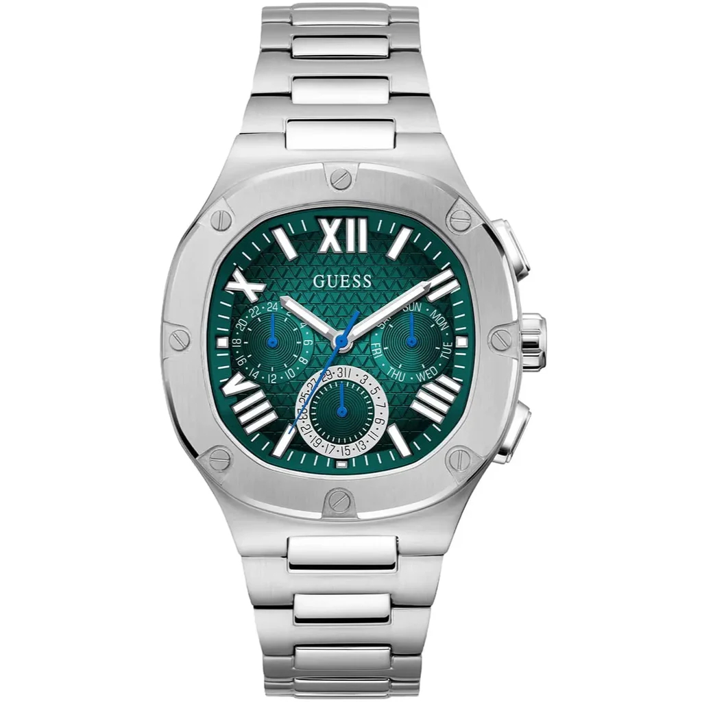 Guess Headline Quartz Green Dial Silver Steel Strap Watch For Men ...