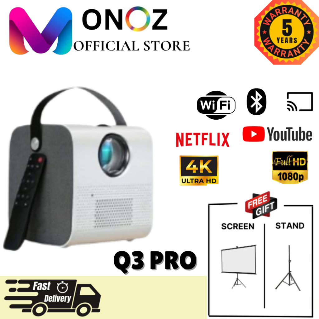 MONOZ 1080P HD แอพในตัว Android Q3 Pro Projector (รับประกัน 5 ปี) มินิ ...