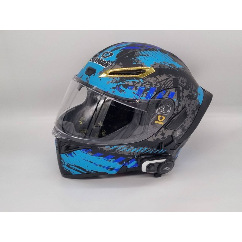 [ มือสอง ] หมวกกันน็อคเปิดคาง มีแว่นกันแดดในตัว SOMAN รุ่น SM 955-S สี Spark Blue พร้อมบลูทูธ ...