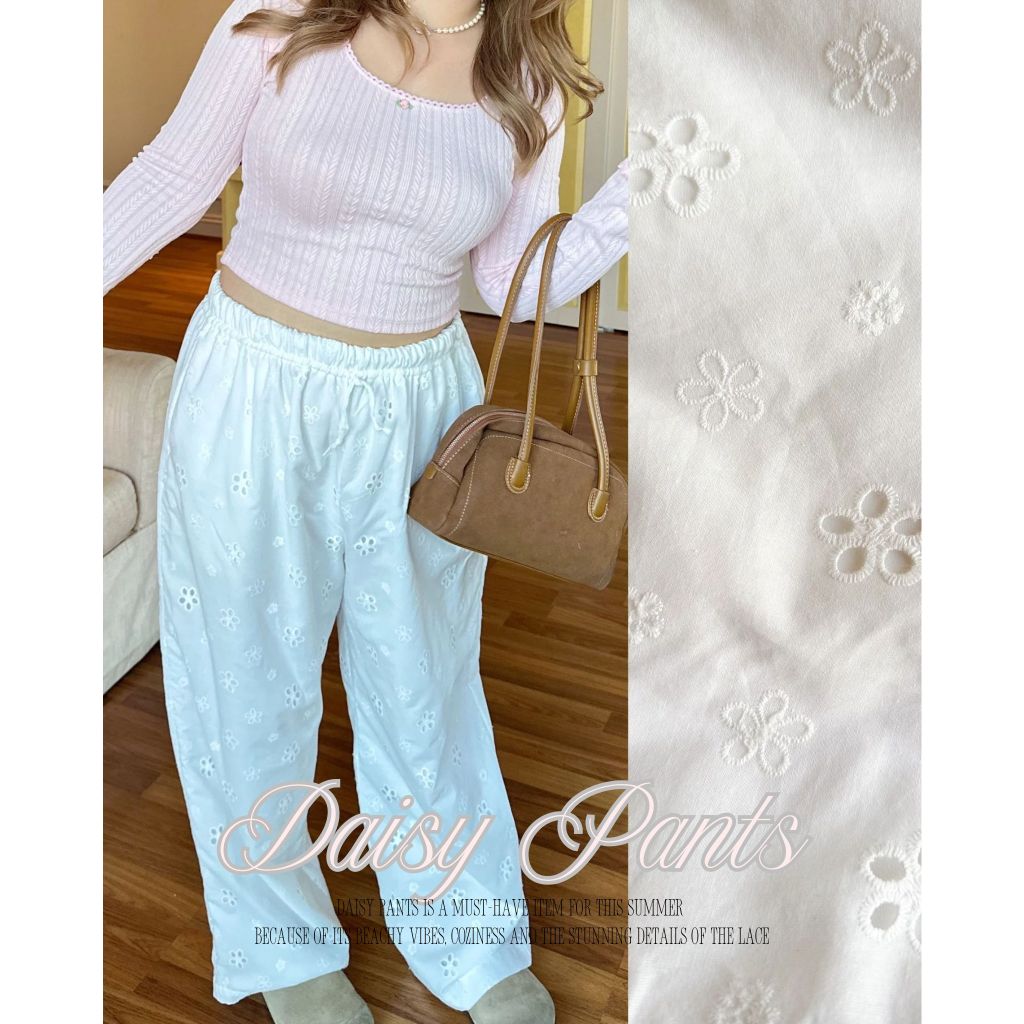 Daisy Pants กางเกงผ้าฉลุลูกไม้ เอว 30"-40" ซับในทั้งตัว - clarine_bkk | Shopee Thailand