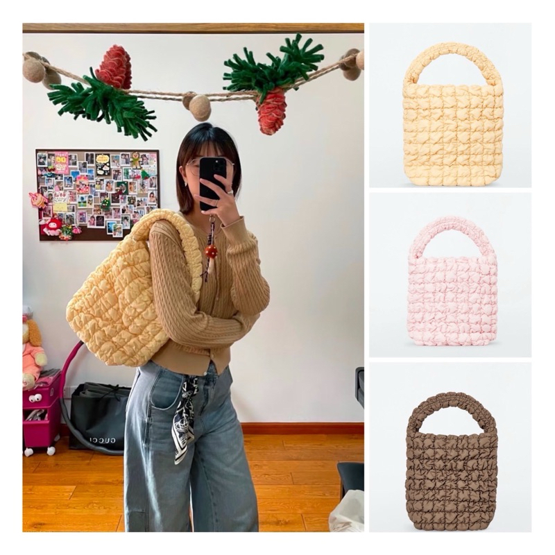 (พร้อมส่ง) กระเป๋า Cos Quilted Mini Tote สี Light Pink/Light Yellow ของ ...