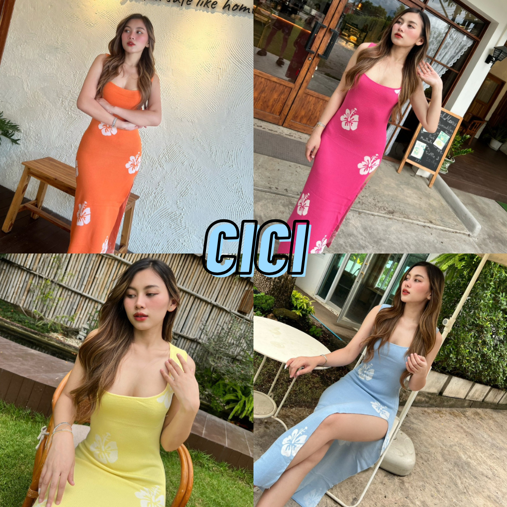 Cici(NO.2781)เดรสผ้าไหมพรมลายดอกไม้ ดีเทลเว้าหลัง มีลูกเล่นผ่าข้างสุดแซ่บ | Shopee Thailand