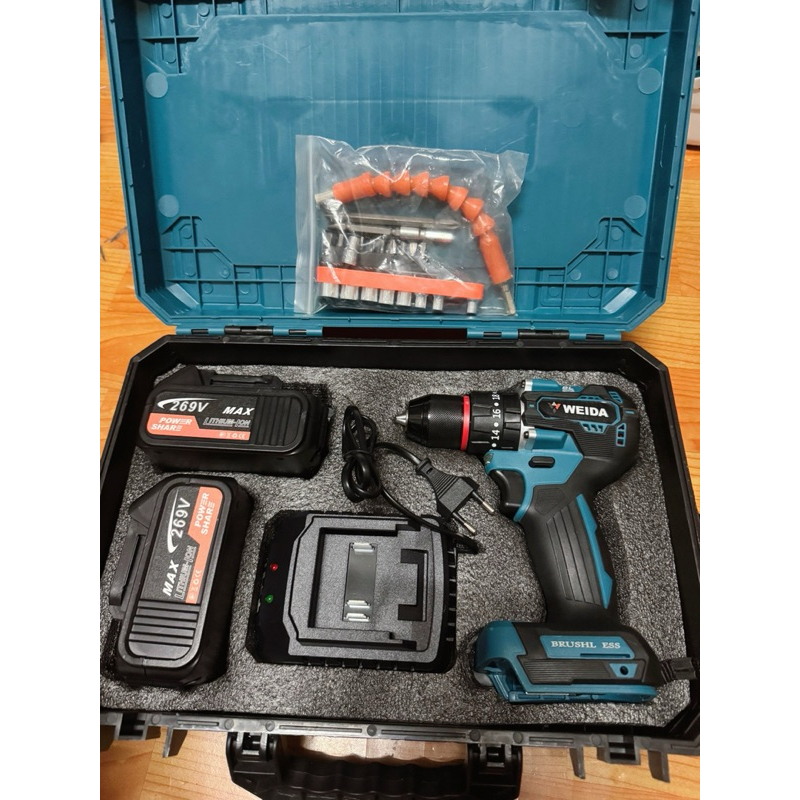 WEIDAสว่านไร้แปรงถ่าน สว่านไร้สาย brushless 269V 3ระบบ แบตเตอรี่ Li-ion ...