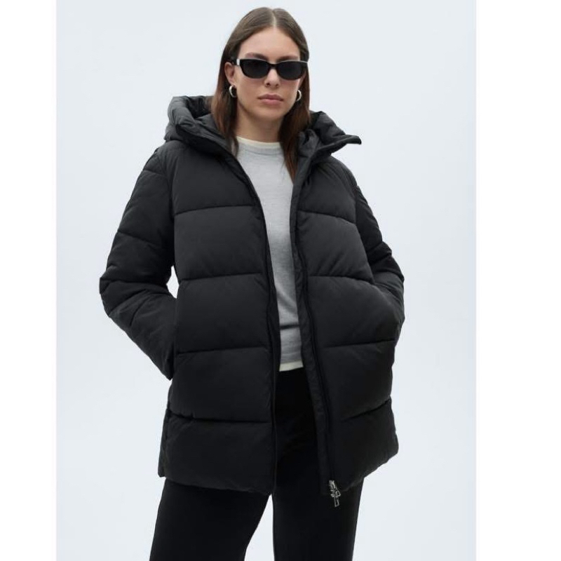 Mango Basic hooded Puffer Jacket เสือกันหนาวของแท้💯 สีดำ หนานุ่มอุ่น ...