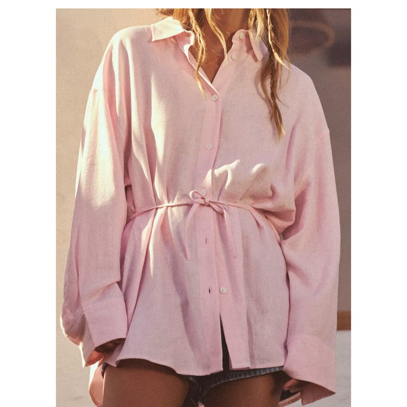 Za Ra Oversized Pink Lenin Shirt แท้100% ผ้าลินินใส่สบาย | Shopee Thailand