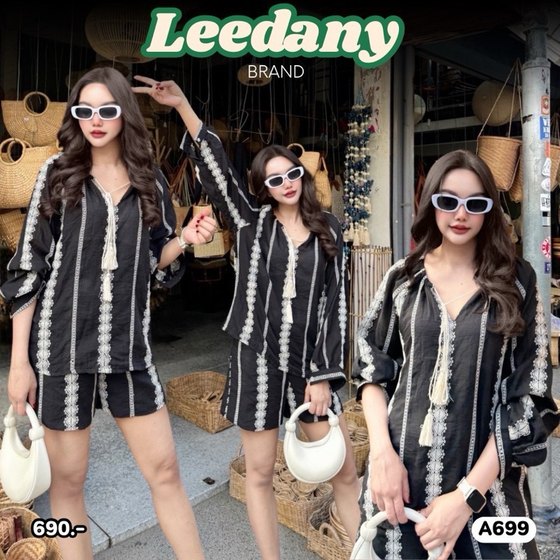 A699 ชุดเซต เสื้อแขนยาว มีเชือกผูก+ กางเกงขาสั้น ผ้าฝ้ายลูกไม้ | Shopee Thailand