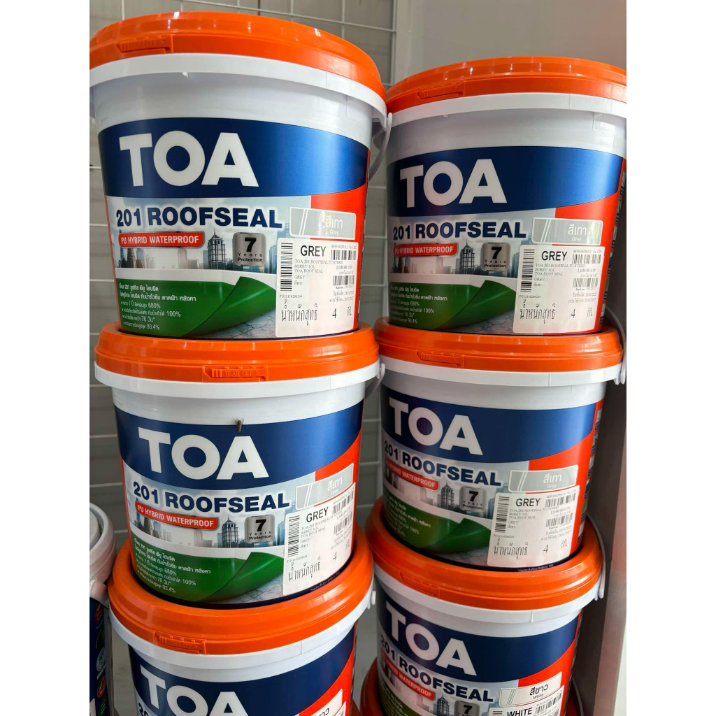 TOA 201 Roof seal รูฟซีล พียู ไฮบริด ขนาด 4กก.(1GL)สีขาว สีเทา สีทากันน้ำรั่วซึม ดาดฟ้าหลังคา ...