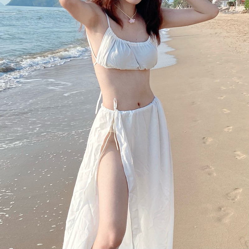 BY PHAKA | beachy set ชุดเซตกระโปรงไปทะเล สายเดี่ยวผูกหลัง กระโปรงดีเทลแหวกข้าง | Shopee Thailand