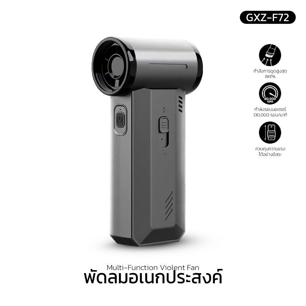 พัดลมอเนกประสงค์ พลังเจ็ท Handheld fan รุ่น GXZ-F72 แรงลมทรงพลัง 130000RPM 2ระบบ 2 in 1 ดูดและ ...