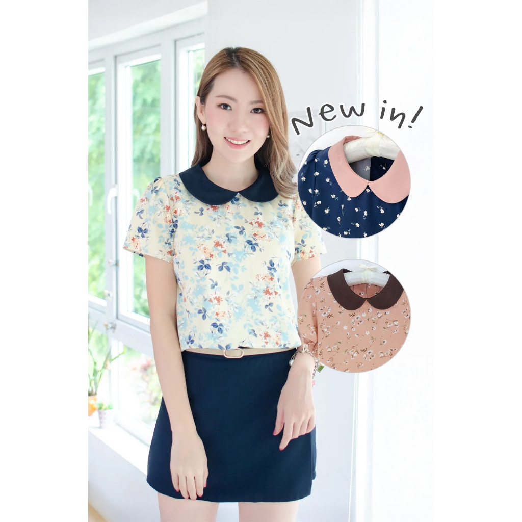 [สงกรานต์ส่งปกติ] Narinari : NT2430 Peter Pan Collar Flower Blouse เสื้อทำงาน ปกบัว | Shopee ...
