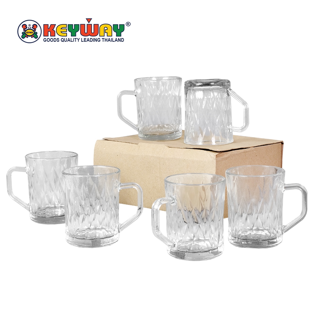 แก้วน้ำมีหูจับ 6ใบ/ชุด (270 ml) Glass Mug 6pcs/set : MS992 | Shopee ...