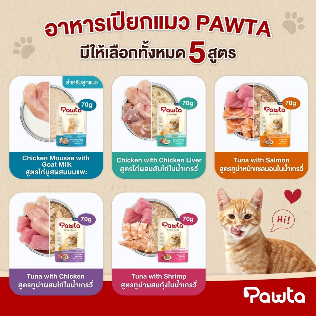 Pawta พอวต้า ขนาด 70 กรัม อาหารเปียกแมว เกรดเกรนฟรี ไม่เติมเกลือ สูตร ...