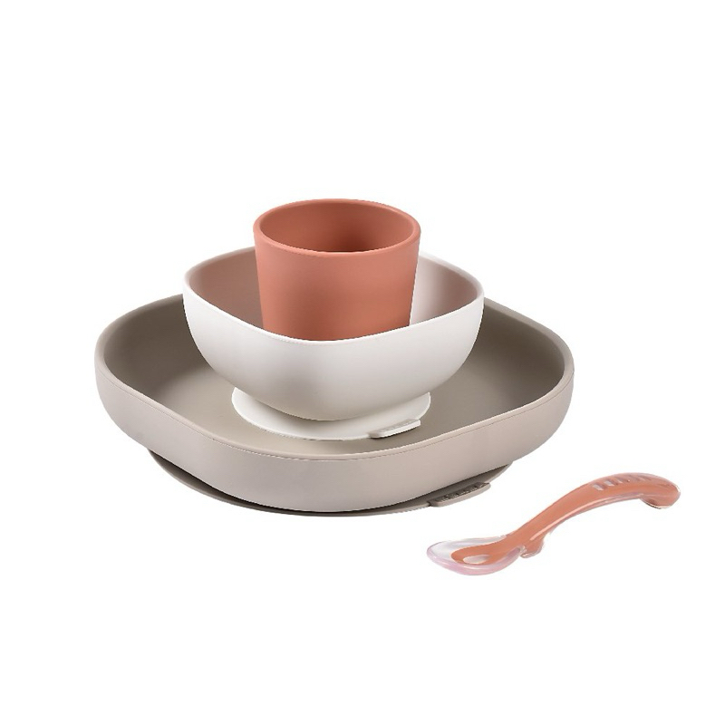 BEABA ชุดเซ็ทรับประทานอาหารซิลิโคน 4 ชิ้น BEABA Silicone Suction Meal ...