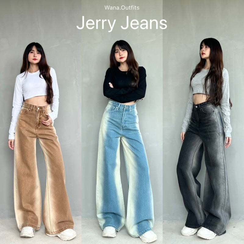 Wana Outfits Jerry Jeans กางเกงย นส ขากระบอกแต งฟอกแถบข าง Shopee