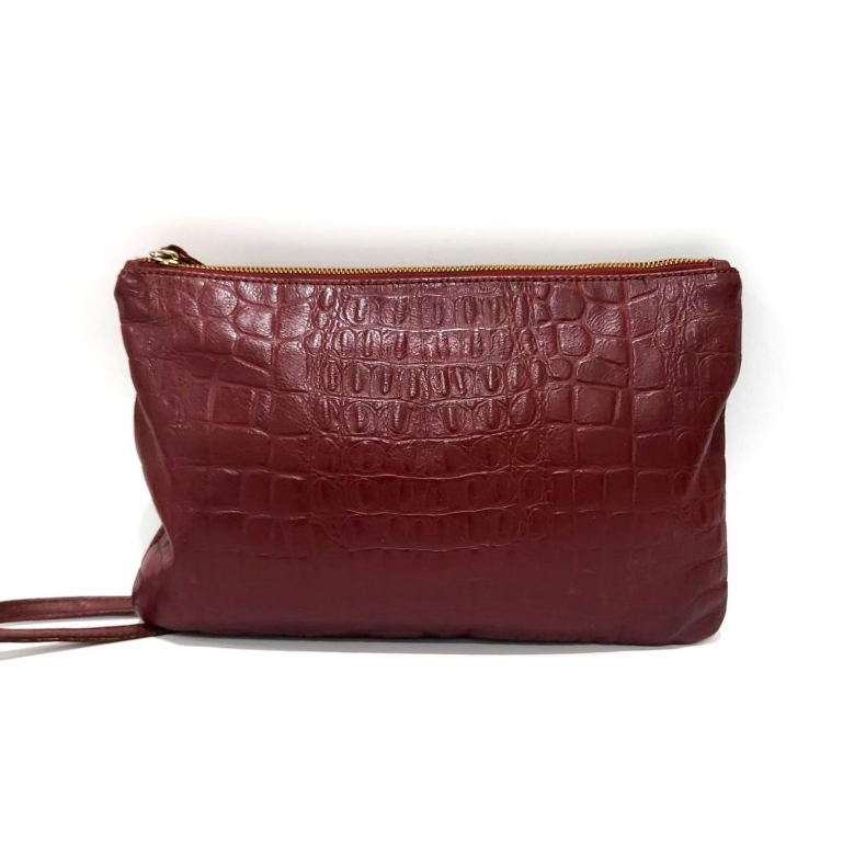 VASA dark red clutch Crossbody leather bag กระเป๋าหนังแท้ พิมพ์ลายจรเข้ ...
