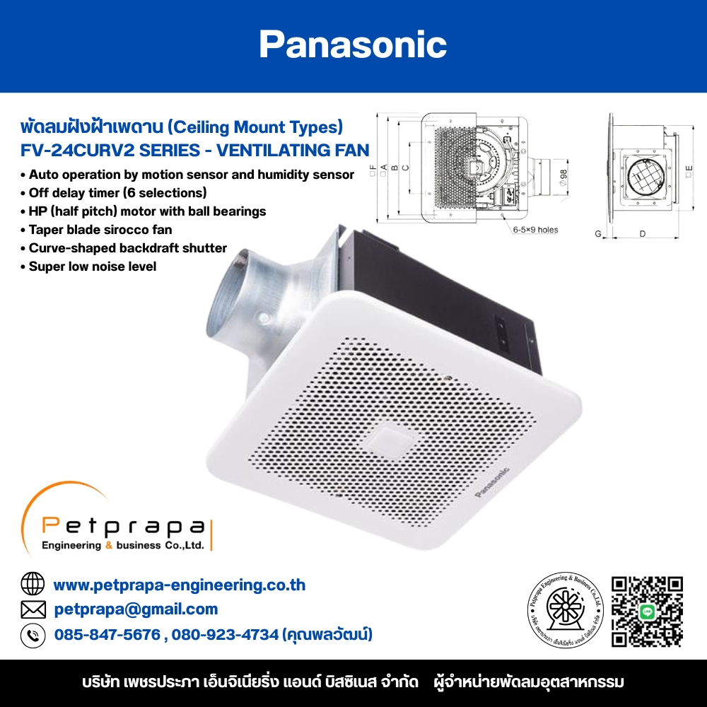 พัดลมระบายอากาศ Panasonic แบบฝังฝ้าเพดาน Ceiling Mount Types รุ่น FV ...