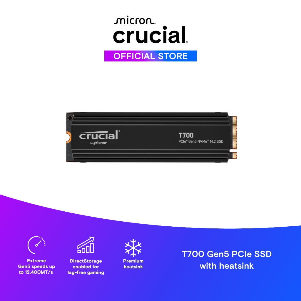 Crucial T700 SSD Up to 12,400/11,800MB/s PCIe Gen 5.0 x4, NVMe M.2 ...