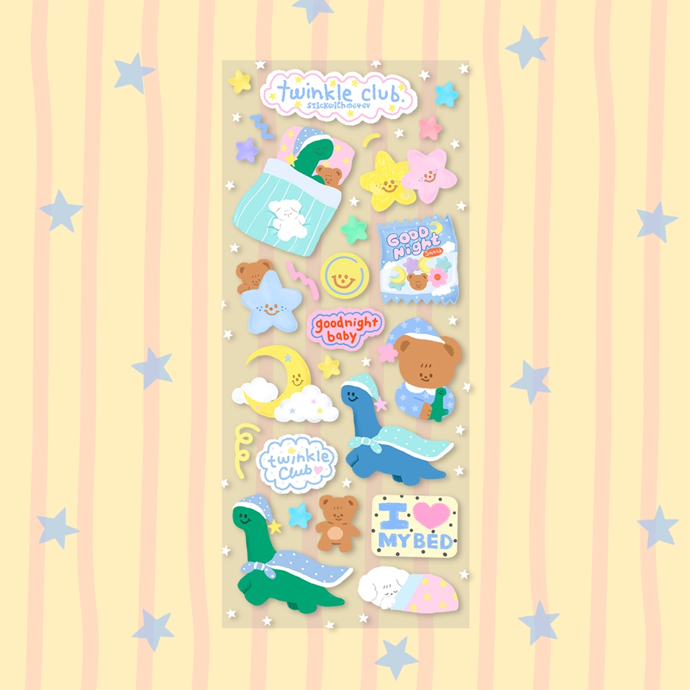 Twinkle club Transparent sticker สติกเกอร์ขอบใส ธีมชุดนอนสุดน่ารัก บิงบ ...