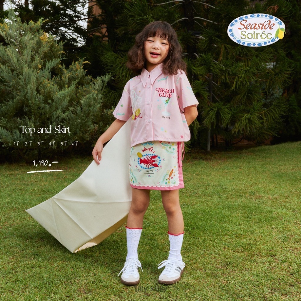 Tilly Milly เซ็ตเด็กผู้หญิงเสื้อคอปก กระโปรงสั้น (สีชมพูขาว) - Seaside Soirée | Shopee Thailand