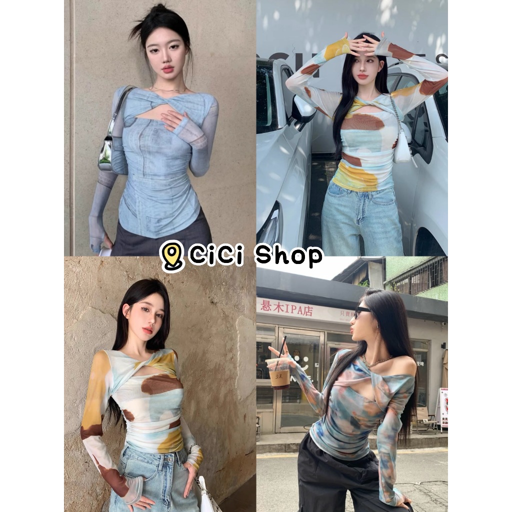 Cicishop(J756)เสื้อซีทรูแขนยาว ดีเทลเว้าอกหน้าหลังจ้ำด้านข้าง สีสันสวยงาม สไตล์สาวแซ่บ | Shopee ...