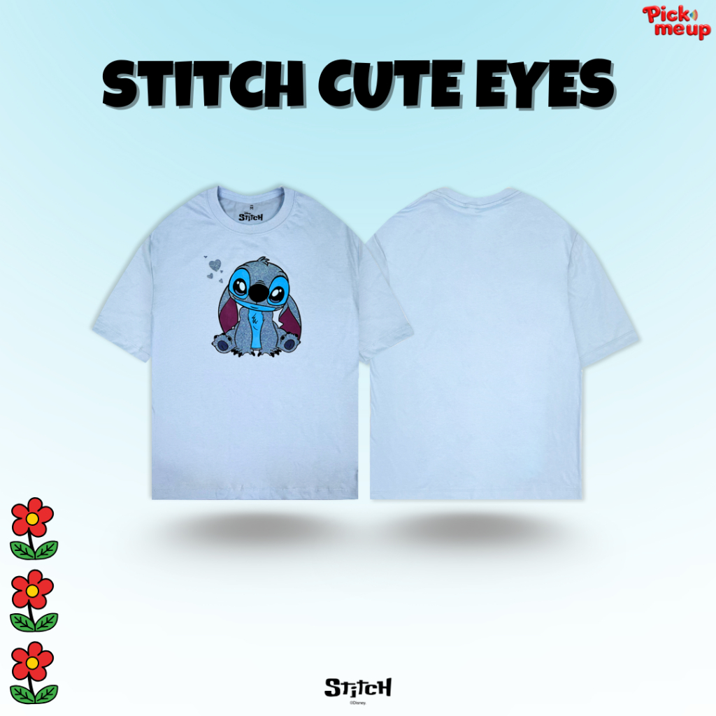 Pick Me Up เสื้อยืดพิมพ์ลาย Stitch Cute Eyes สีฟ้า ลิขสิทธิ์ Disney ...