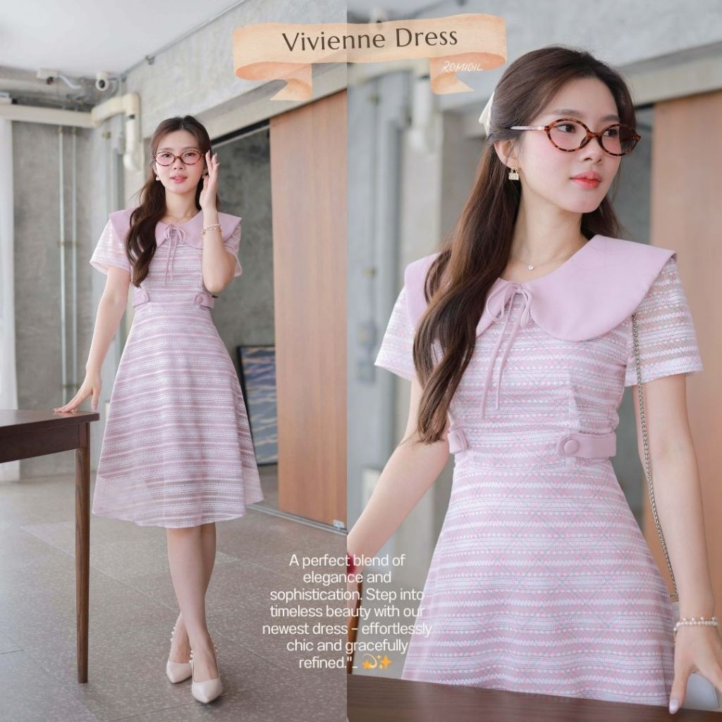 Romi"Oil" Vivienne Dress K178 ชุดเดรสสีชมพู (คอบัวผูกโบว์) | Shopee Thailand