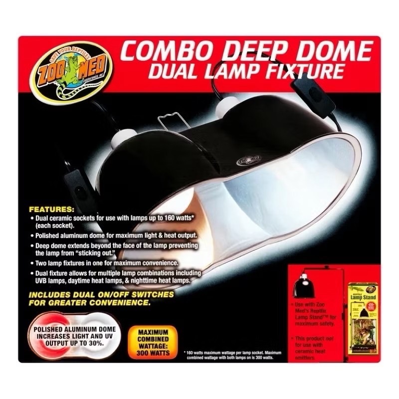 Zoo Med Combo deep dome dual lamp fixture โคมไฟคู่ ขนาดใหญ่ 2*8.5นิ้ว ...