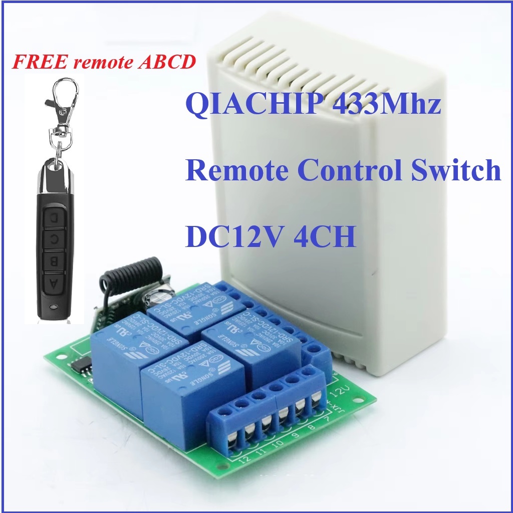 สวิตช์รับสัญญาณ รีเลย์ไร้สาย qiachip 433MHz DC 12V remote switch 4CH ...