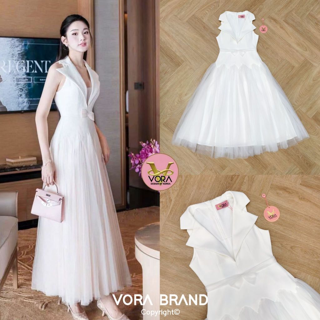 VORA Dress ยาว แขนกุด คอปก(*รบกวนเช็คสต๊อกก่อนกดสั่งซื้อ) | Shopee Thailand