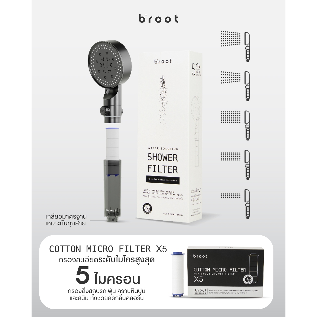 Broot Shower Filter ฝักบัวกรองน้ำ + รับฟรี Cotton Micro Filter ไส้กรอง ...