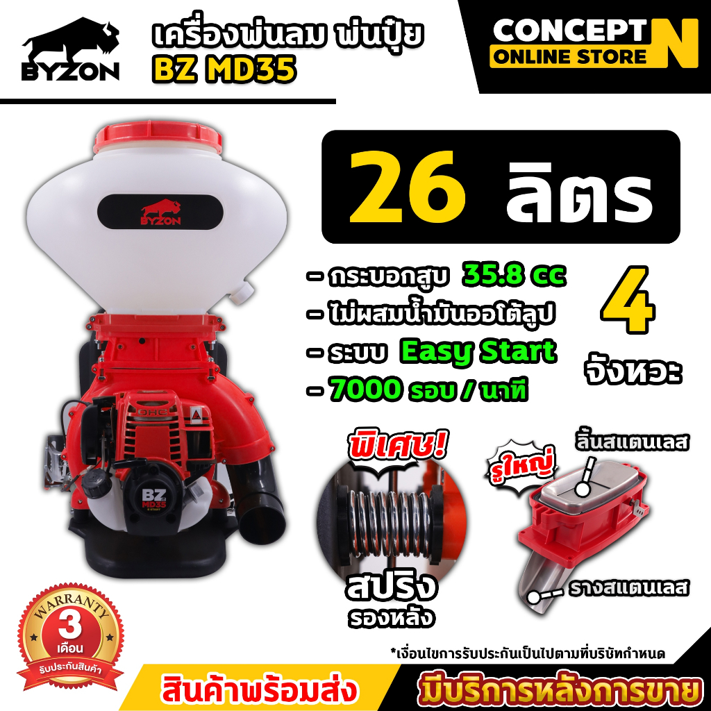 เครื่องพ่นลม BYZON MD35 ขนาด 26 ลิตร 4 จังหวะ รูใหญ่ ลิ้นและรางสแตนเลส เครื่องหว่านปุ๋ย เครื่อง ...