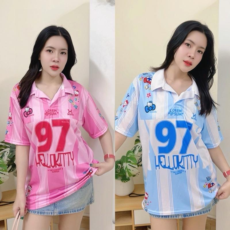 ( M154 ) เสื้อคอปกกีฬา ลายการ์ตูน Kitty 97 2สี โอเวอร์ไซส์ อก 44 | Shopee Thailand