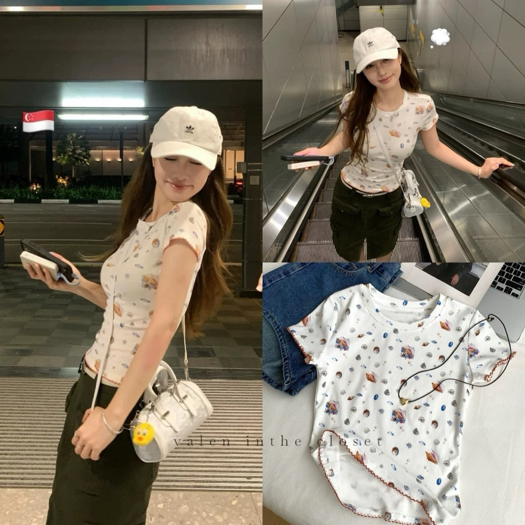 ส่งด่วน 🐚 Shell tee #simida เสื้อยืดคอกลมพิมพ์ลายน่ารักมาก แต่งขอบชายเสื้อ | Shopee Thailand