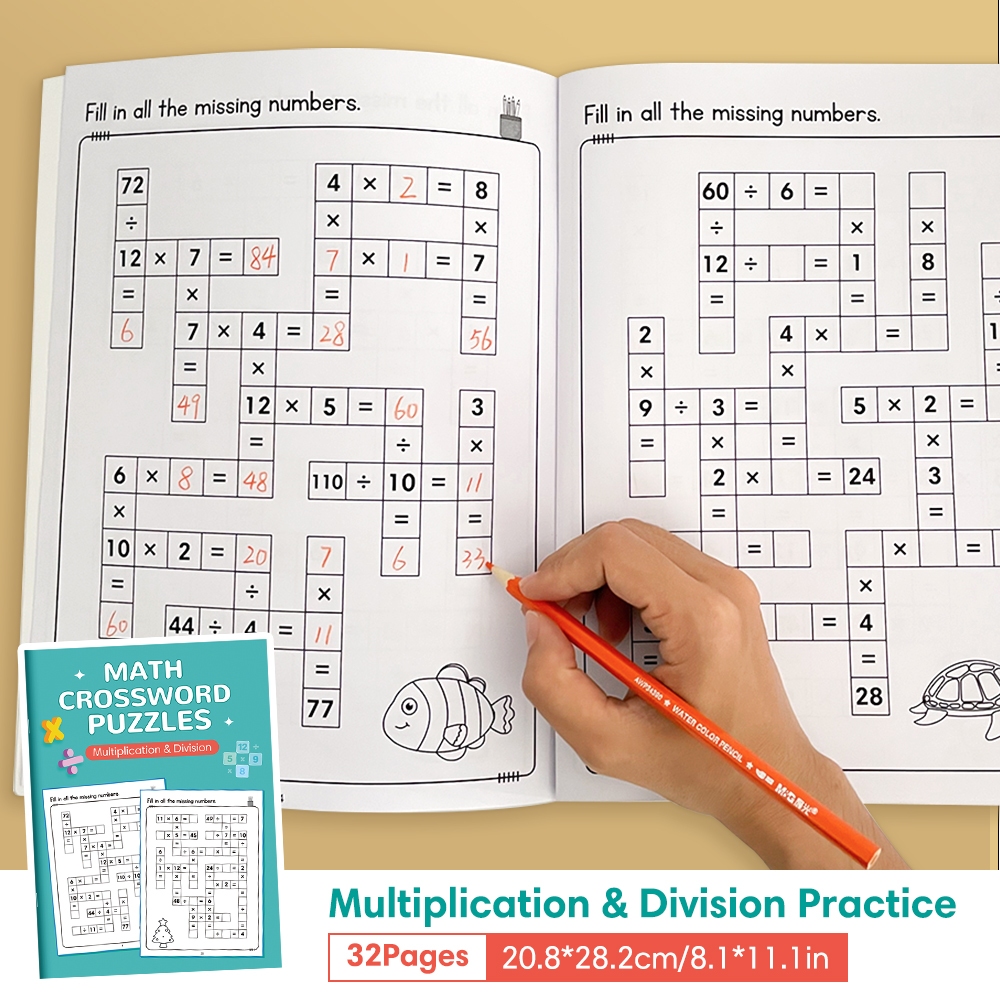 32 Pages 1-12 Multiplication & Division Math Workbook for Kids ...