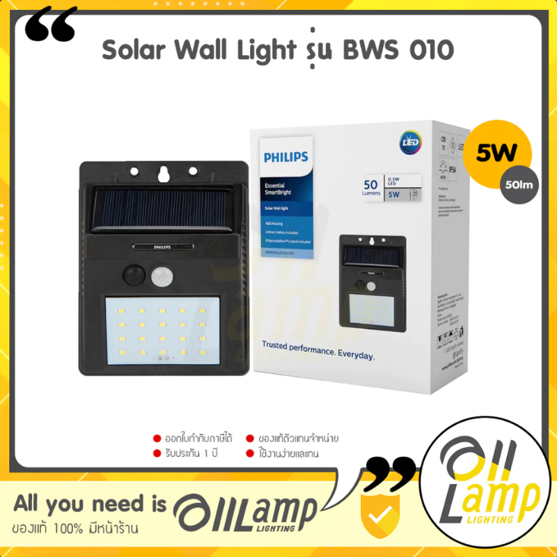 Philips Solar LED 5W 50lm โซลาเซลล์ Essential Wall รุ่น BWS010 ไฟกิ่ง ...
