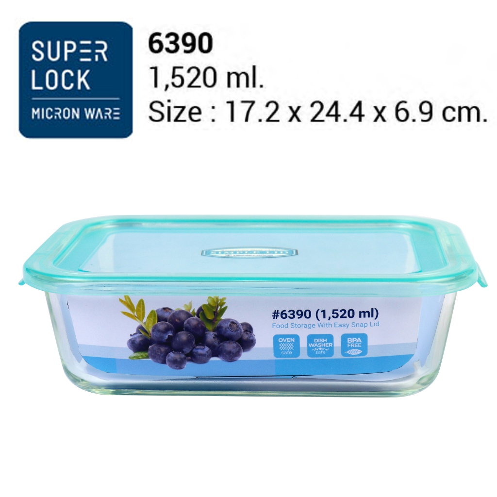 Micronware รุ่น 6390 กล่องแก้วใส่อาหาร ทรงผืนผ้า 1520 มล. ฝาเขียว ป้องกันแบคทีเรีย เข้าไมโครเวฟ ...