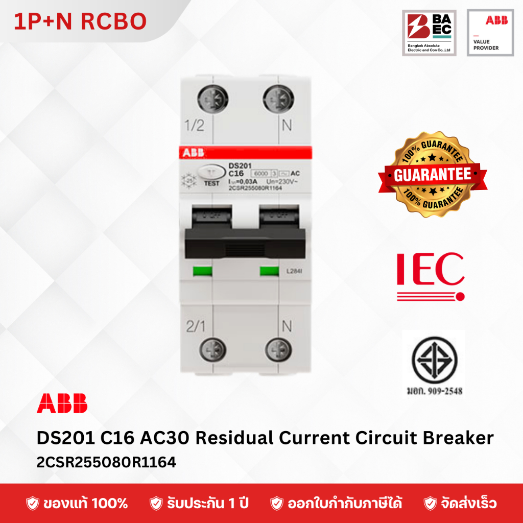 ABB DS201 C16 AC30 Residual Current Circuit Breaker with Overcurrent Protection | Shopee Thailand
