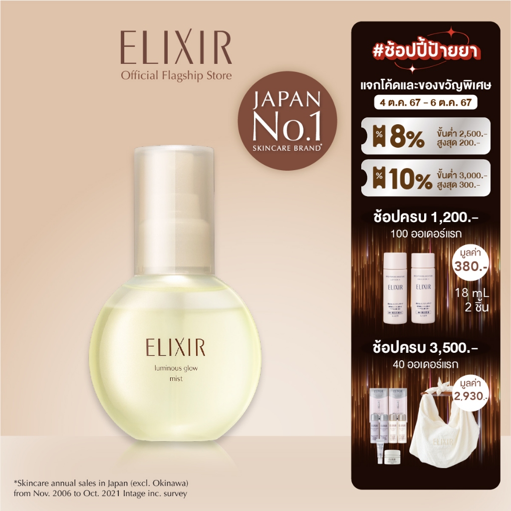 ของแถมเฉพาะ 10-11 ตค 67 Elixir อิลิคเซอร์ ลูมิเนียส โกลว มิสท์ 80มล. (Mist เติมความชุ่มชื้น ...